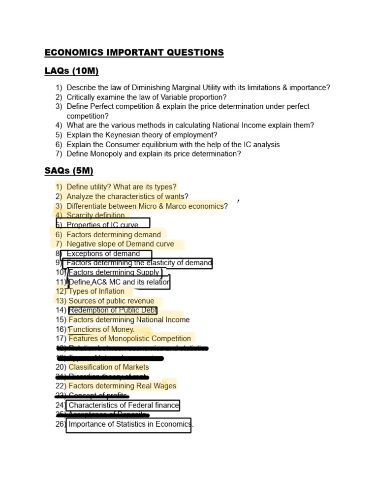 Economics Important Questions | PDF | Economics | Demand