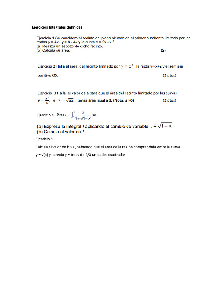 hoja ejercicios integrales definidas | PDF