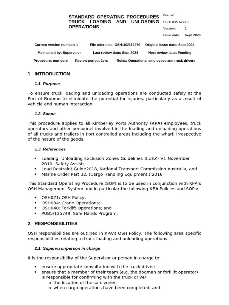 Truck Loading and Unloading SOP | PDF | Truck | Forklift