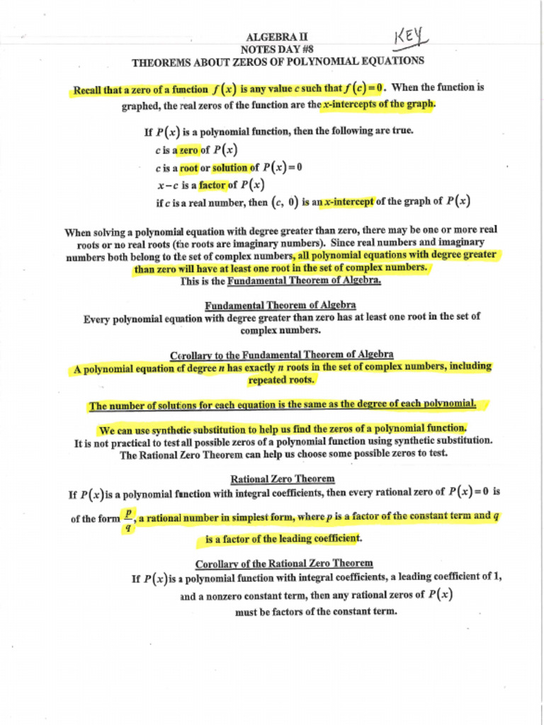 Algebra II Day 8 Notes Spring 2025 Worked Scanned | PDF