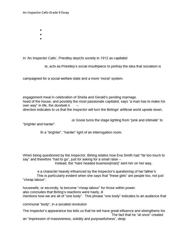 An Inspector Calls Essay Analysis | PDF