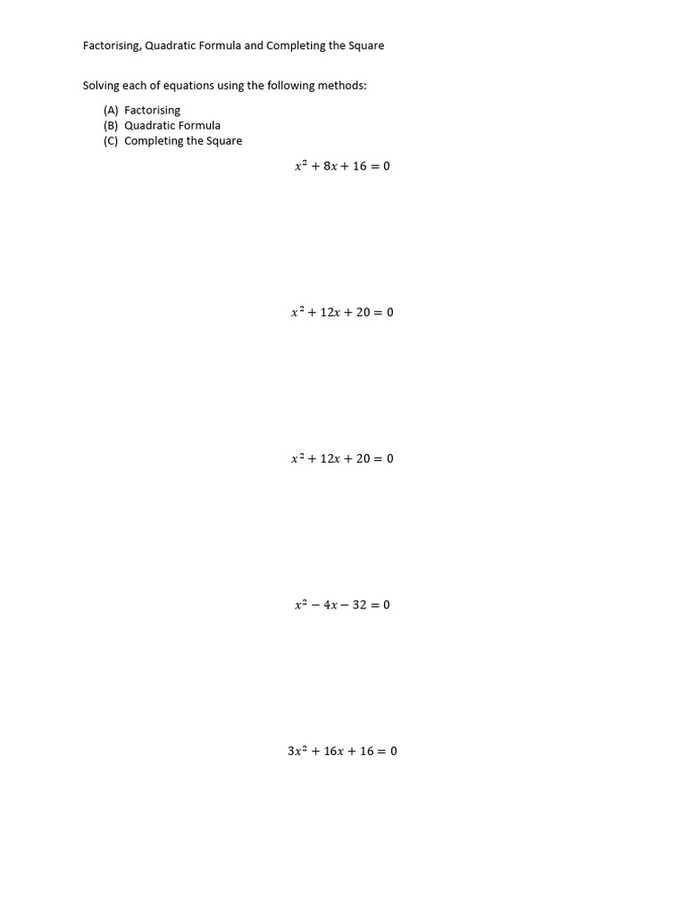 Quadratic Equation Solving Methods | PDF