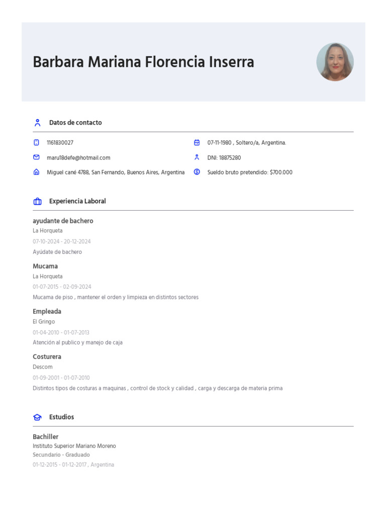 CV de Barbara Inserra: Experiencia Laboral | PDF