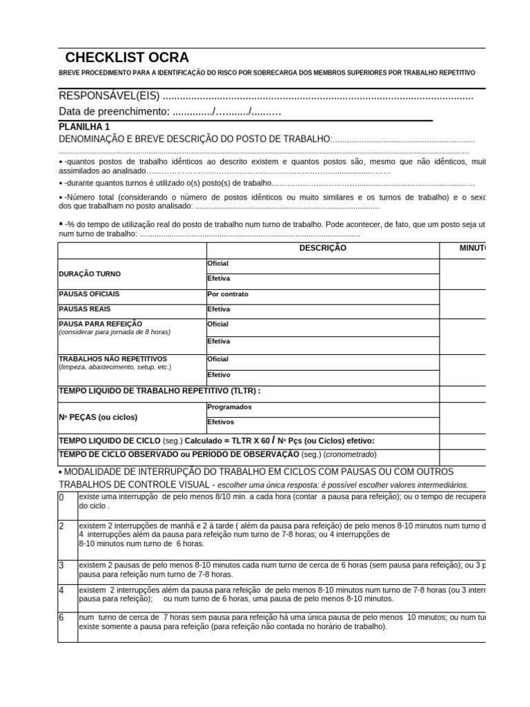 Checklist de Risco por Sobrecarga em Trabalho Repetitivo | PDF | Força