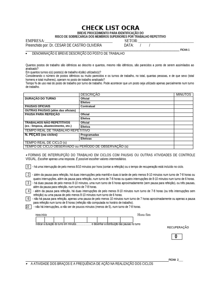 Check_List_OCRA | PDF | Tempo | Cotovelo