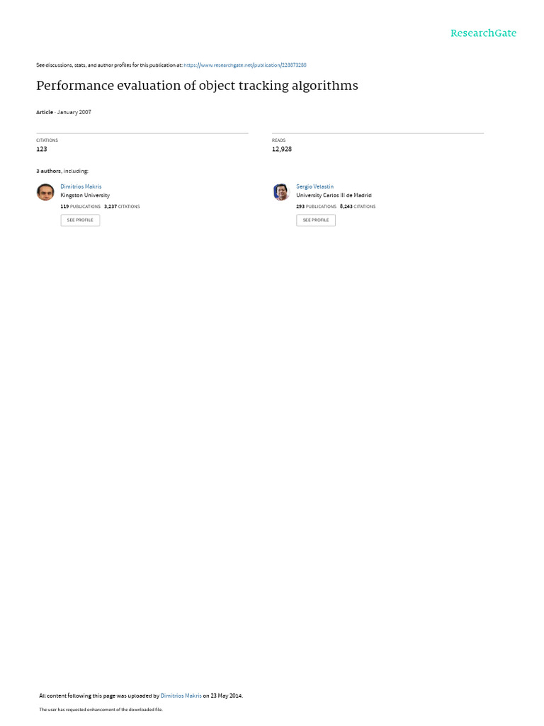 Performance Evaluation of Object Tracking Algorithms | PDF | Sensitivity And Specificity ...