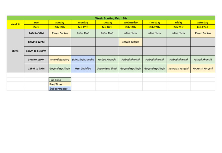 Steve Bockus Weekly Shift Schedule | PDF
