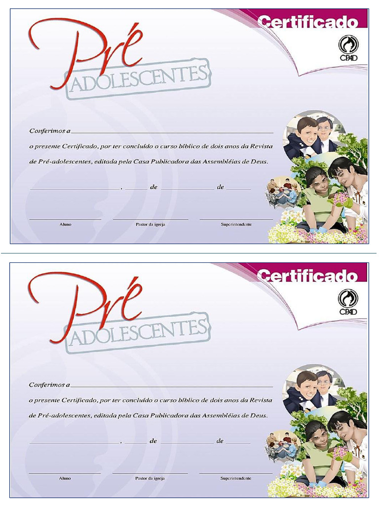 Certificado EBD - Pré-Adolescentes | PDF