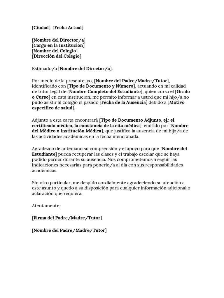 Excusa para El Colegio Por Motivo de Salud | PDF