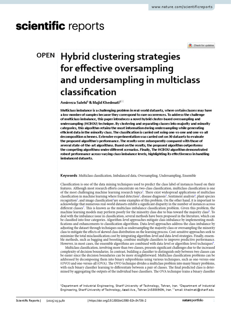 Hybrid clustering strategies for effective oversampling and undersampling in multiclass ...