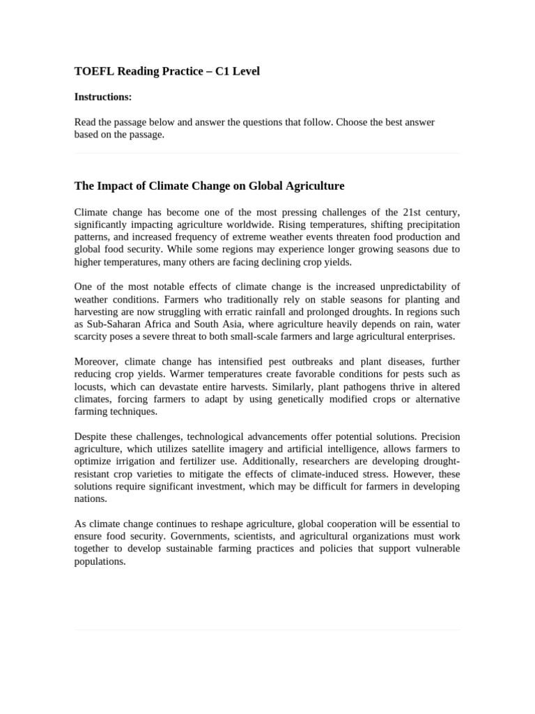 TOEFL Reading Practice 12-02-25 | PDF | Agriculture | Climate Change
