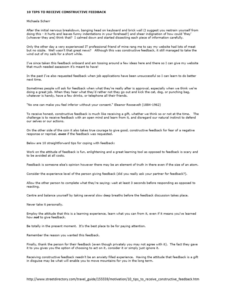 10 Tips To Receive Constructive Feedback | PDF | Psychological Concepts | Behavioural Sciences