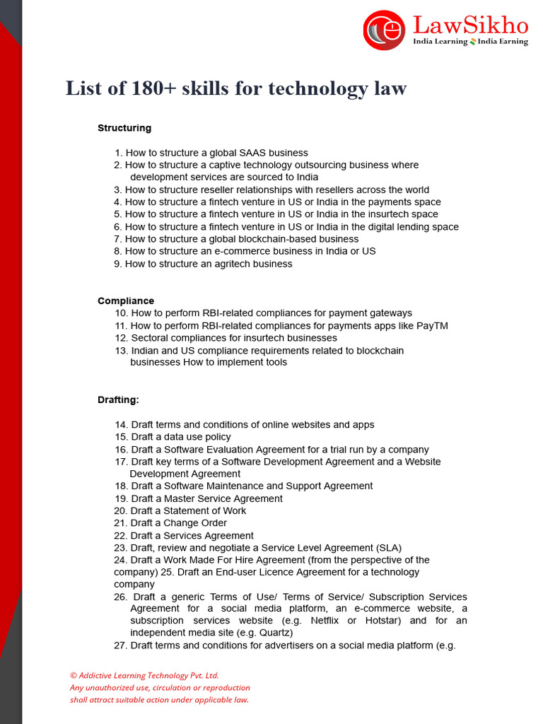 List of 180+ Skills For Technology Law | PDF | Software