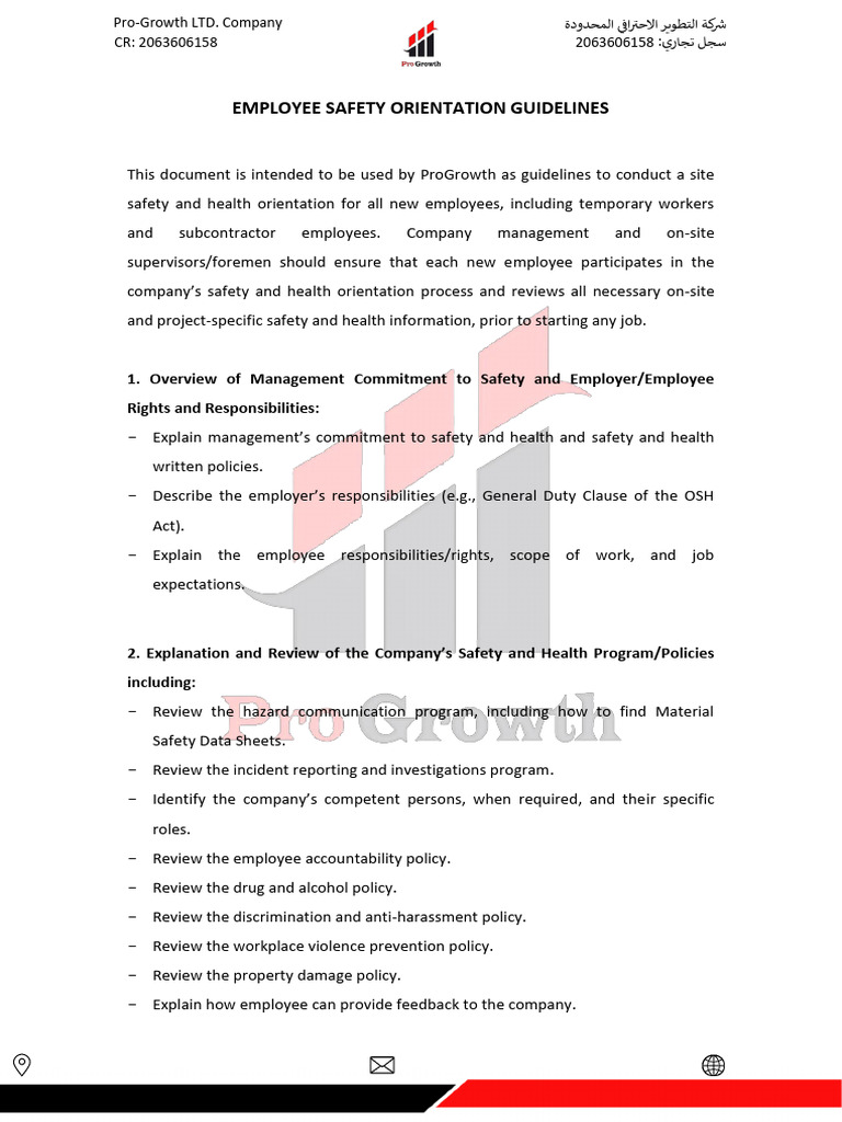 Employee Safety Orientation Guidelines | PDF | Occupational Safety And ...