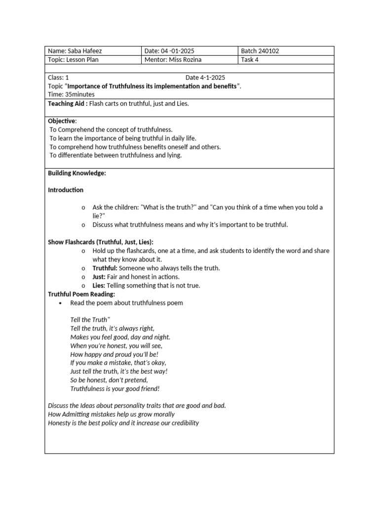 Task 4 Importance of Truthfulness | PDF | Truth