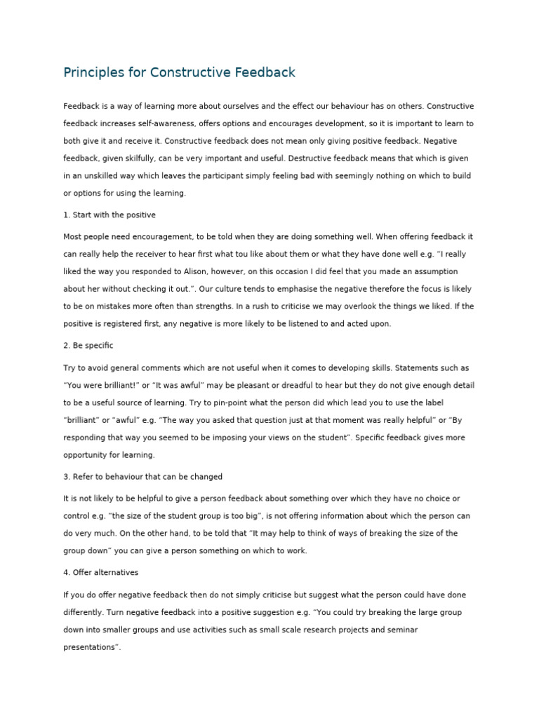 Principles For Constructive Feedback | PDF | Social Psychology | Behavioural Sciences