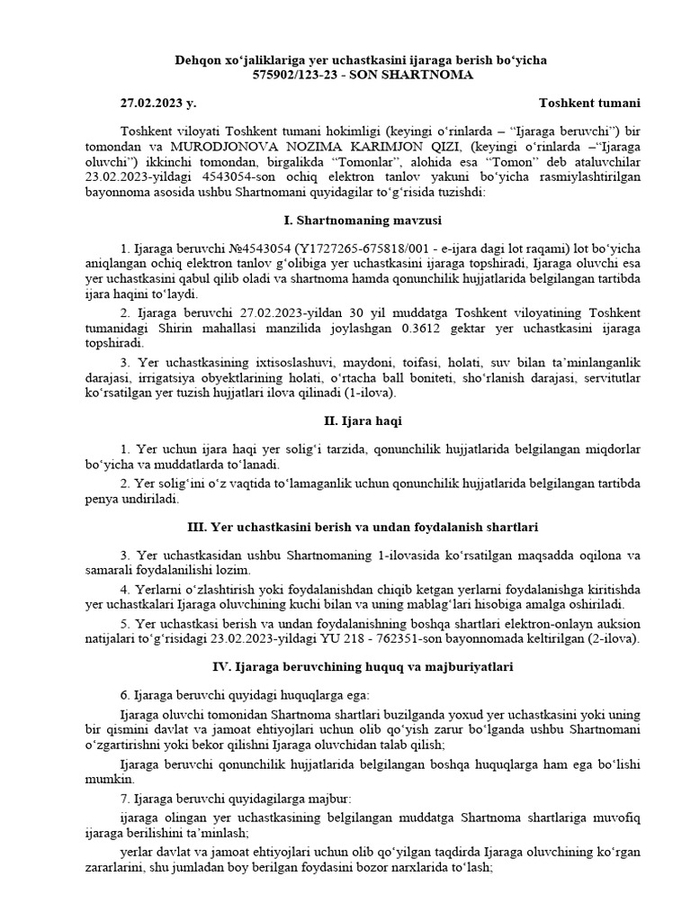 Ijara Shartnoma | PDF