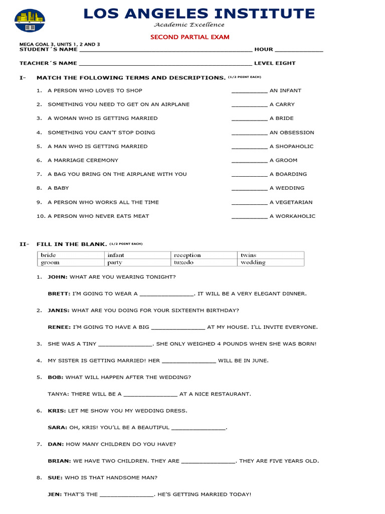 LA Institute Mega Goal 3 Exam Guide | PDF | Wedding | Social Conventions