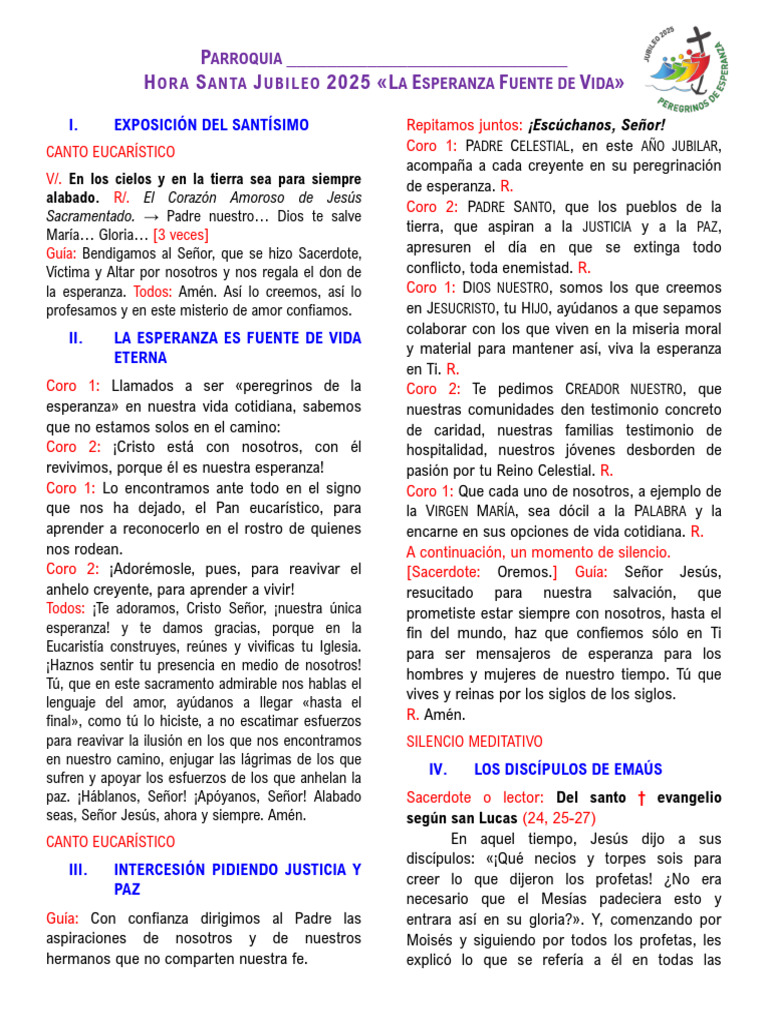 03 - Hora Santa Jubileo 2025 La Esperanza Fuente de Vida | PDF | eucaristía | Amor