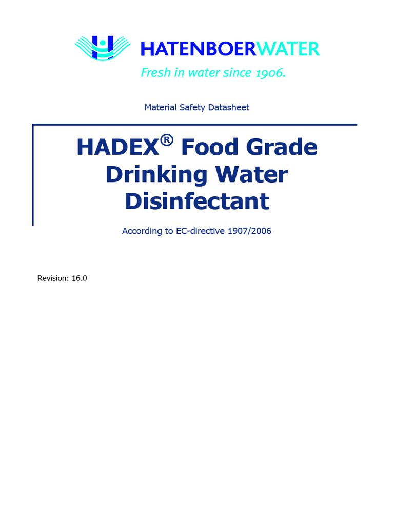 Hadex Food Grade Drinking Water Disinfectant UK MSDS | PDF | Sodium | Water