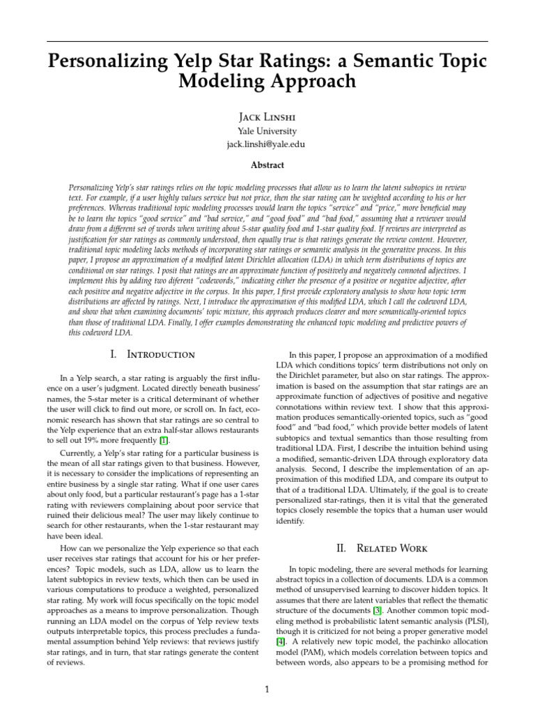 Personalized Yelp Star Ratings Model | PDF | Waiting Staff | Lunch