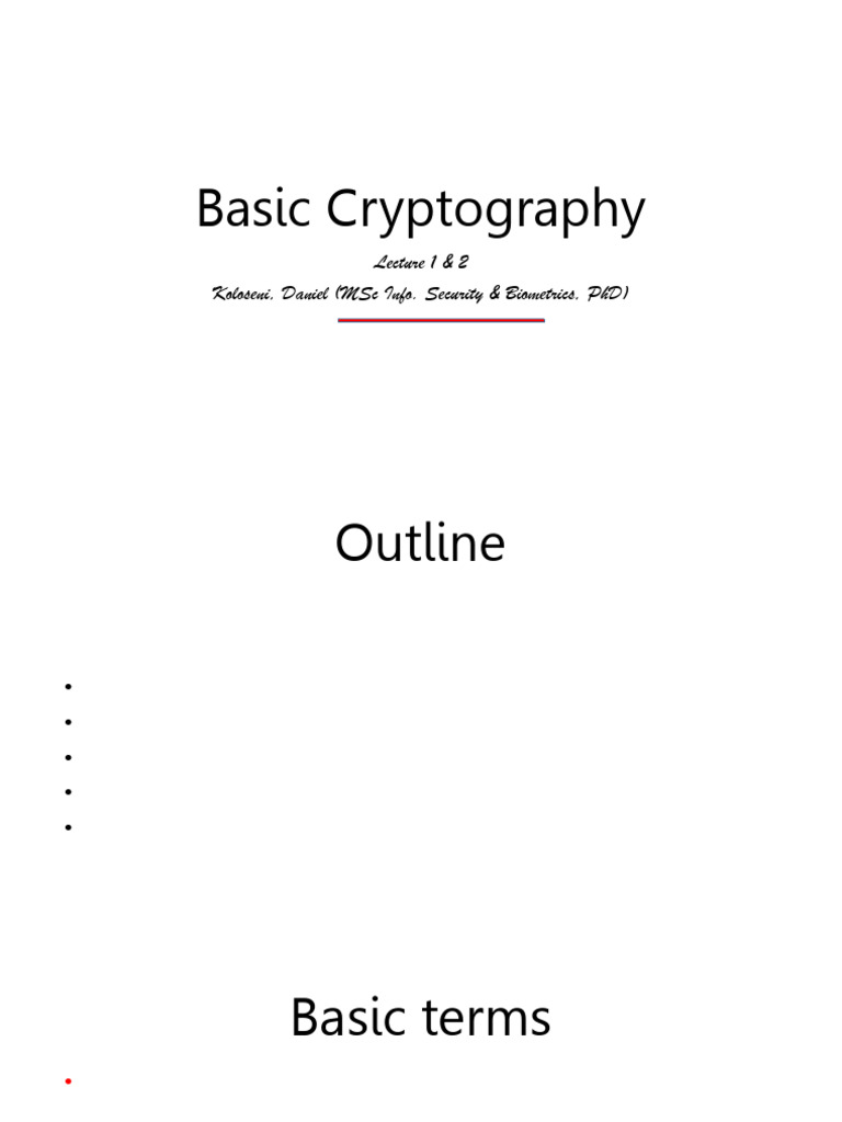 Cryptography Lecture 1 and 2 - IAA-20-04-2020 | PDF | Cryptography | Key (Cryptography)