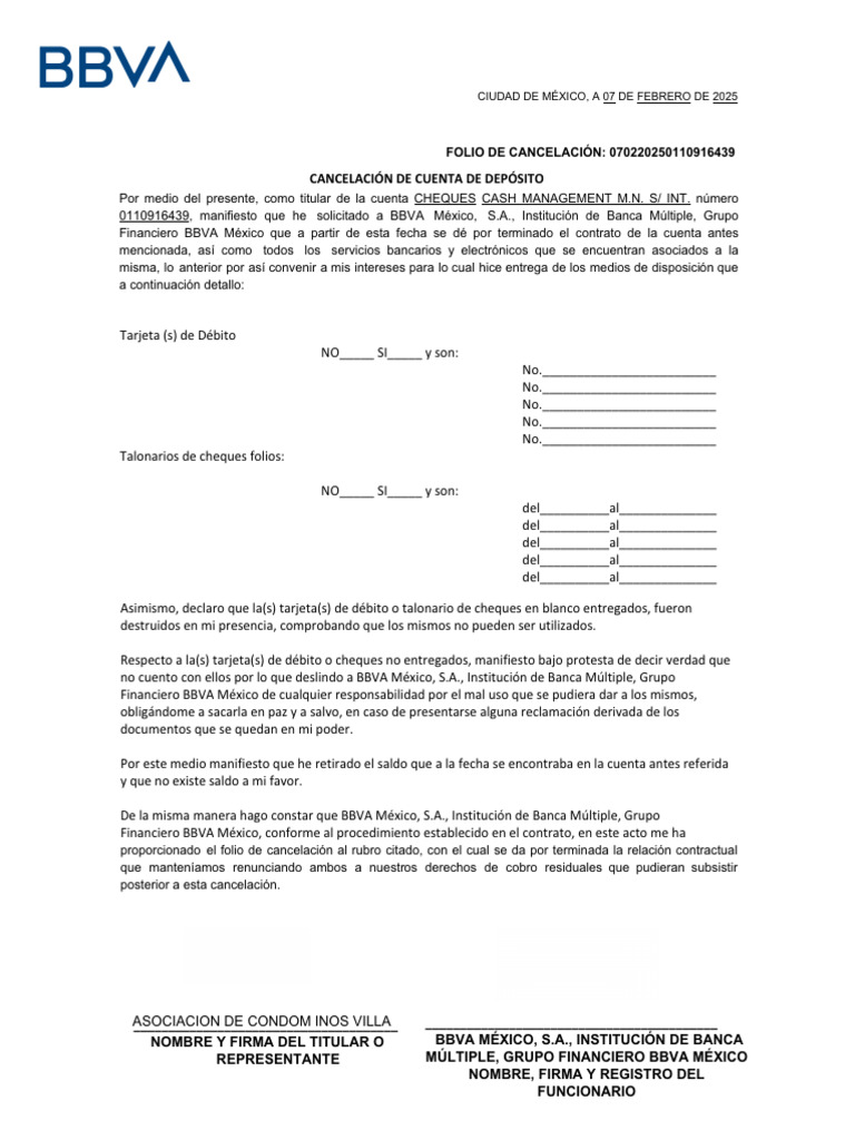 Acuse Cancelacion de Cuenta 0110916439 | PDF | Bancos | Tarjeta de débito