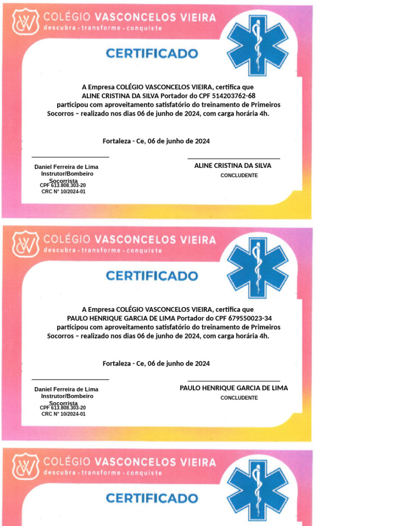 Certificado Dos Bombeiros | PDF