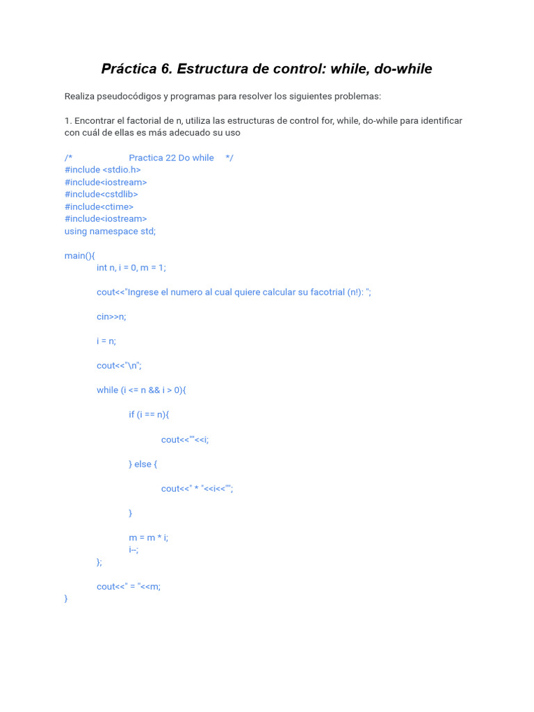 Práctica 6. Estructura de control_ while, do-while | PDF | Programación de computadoras | Flujo ...