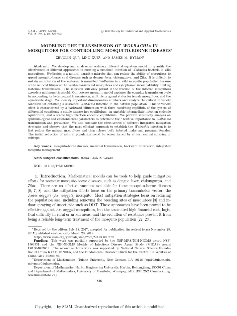 Modeling The Transmission of IN Mosquitoes For Controlling Mosquito-Borne Diseases | PDF ...