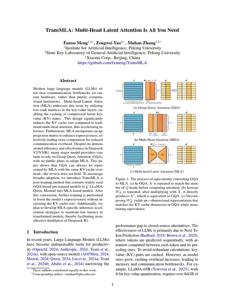TransMLA: Multi-Head Latent Attention Is All You Need | PDF | Artificial Intelligence ...
