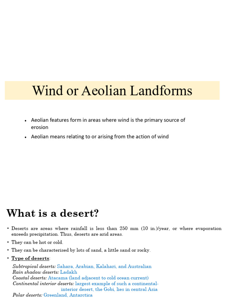 Unit VI - Aeolian Landforms (Geological Action of Wind) | PDF | Dune ...