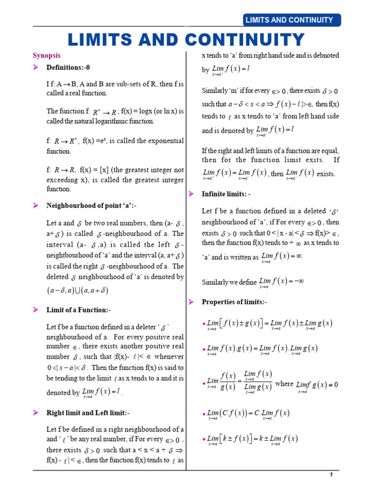 9. LIMITS AND CONTINUITY | PDF | Function (Mathematics) | Elementary Mathematics
