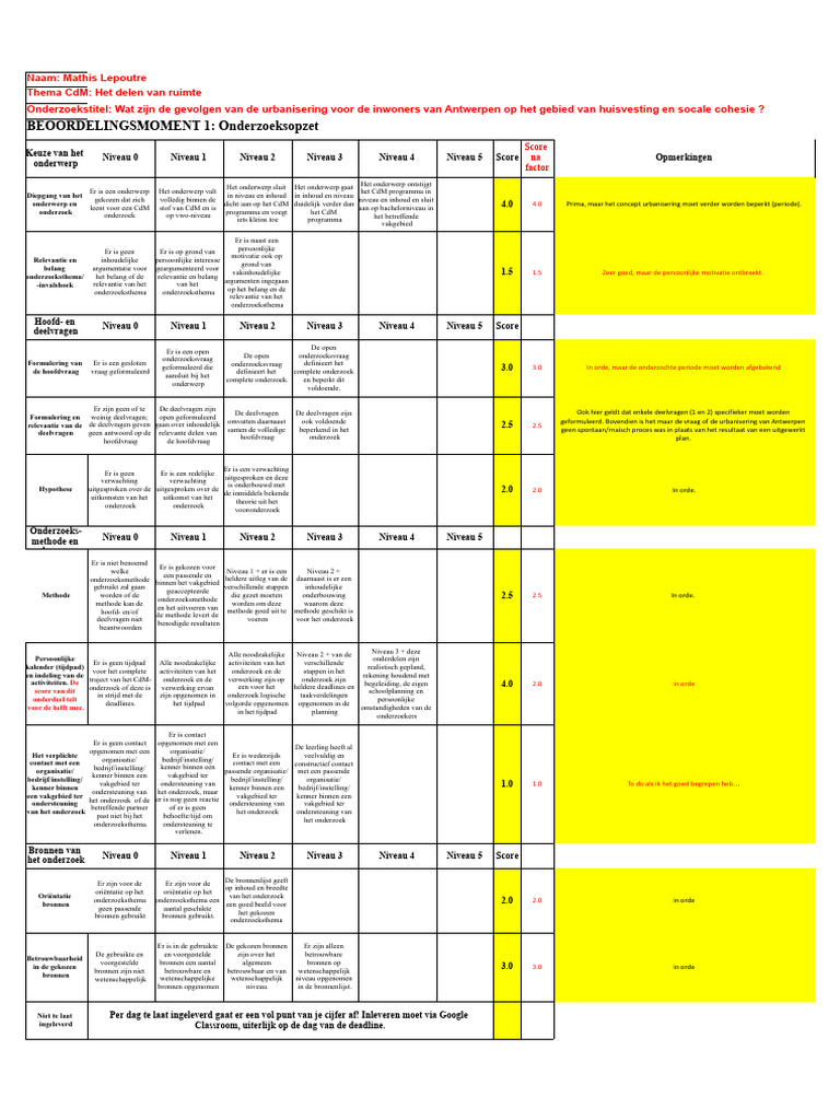 Mathis - Beoordelingsformulier Onderzoek en Presentatie CDM Definitief - MathisL - XLSX - 1e ...