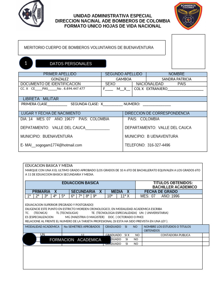 Formato Unico Hoja de Vida de La Ste. Sandra P Gonzalez | PDF