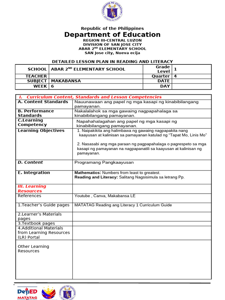 Makabansa Q4 W6 DLP 1 | PDF