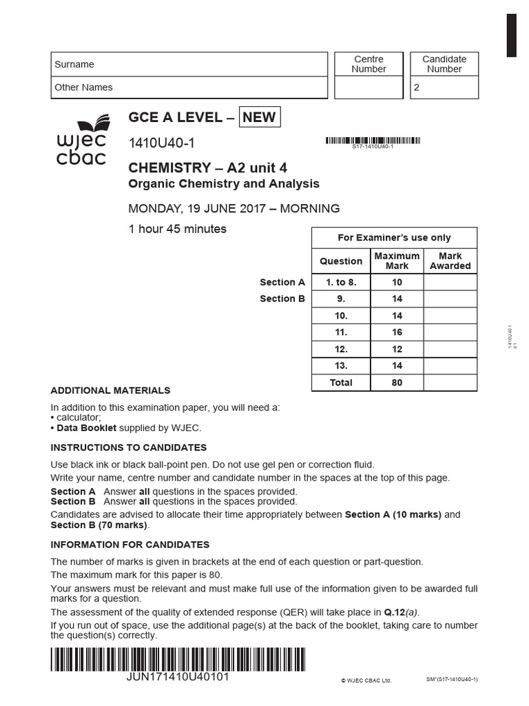 June 2017 QP - Unit 4 WJEC Chemistry A-Level | PDF | Acid | Polymerization