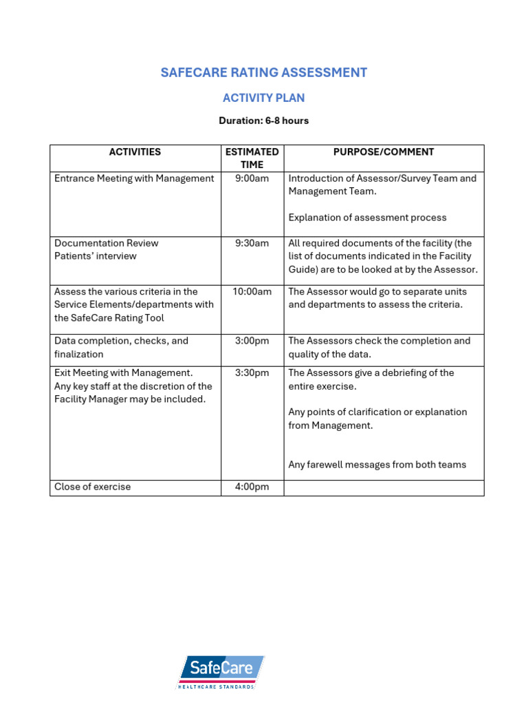 SafeCare Rating Assessment Plan | PDF