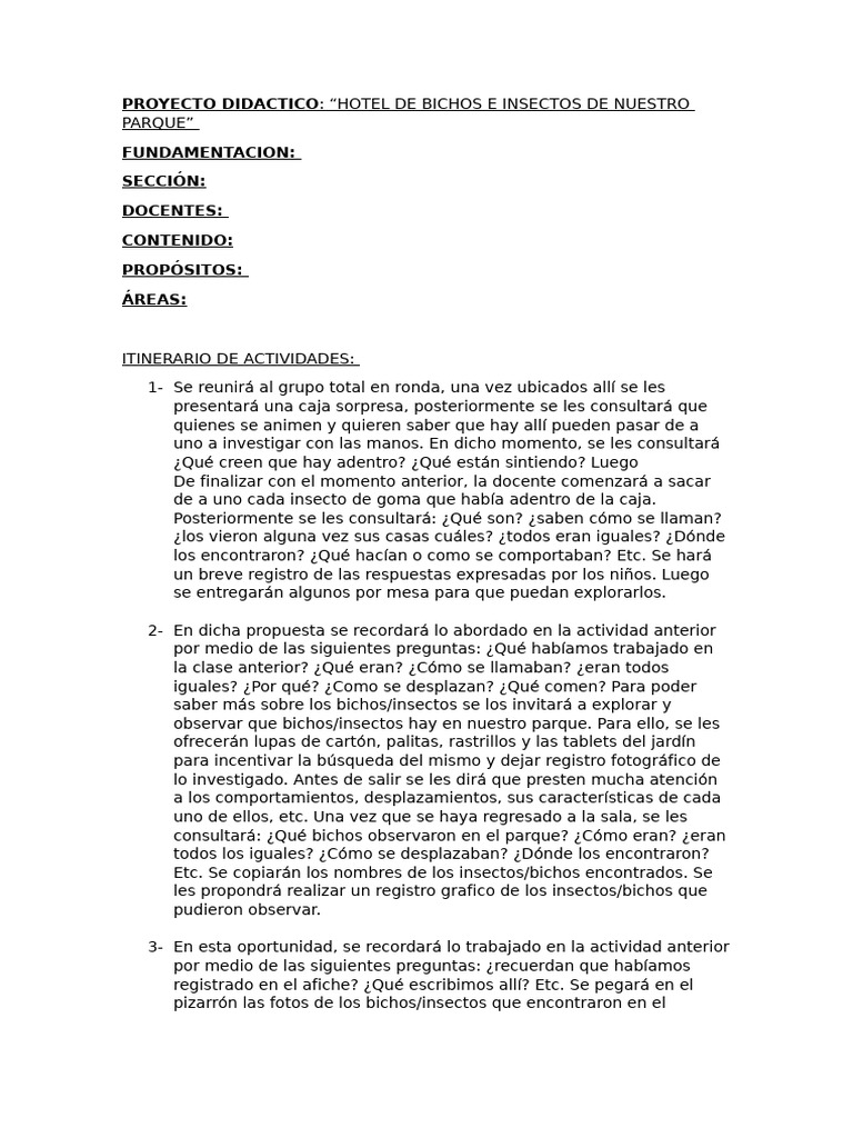 Proyecto Didactico Hotel de Insectos | PDF