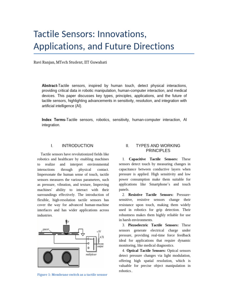 Tactile Sensors: Innovations & Applications | PDF | Robotics | Sensor