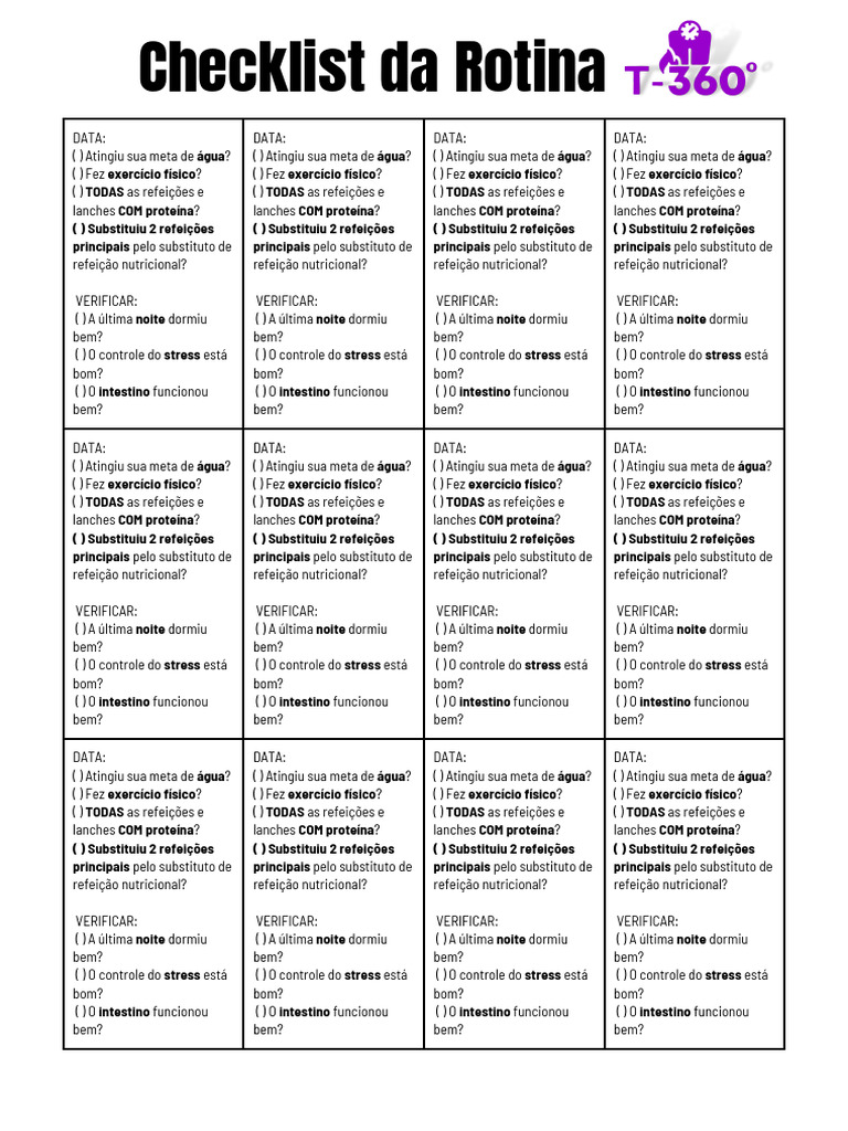 Check-List Da Rotina T360 | PDF | Refeição | Comportamentos alimentares ...