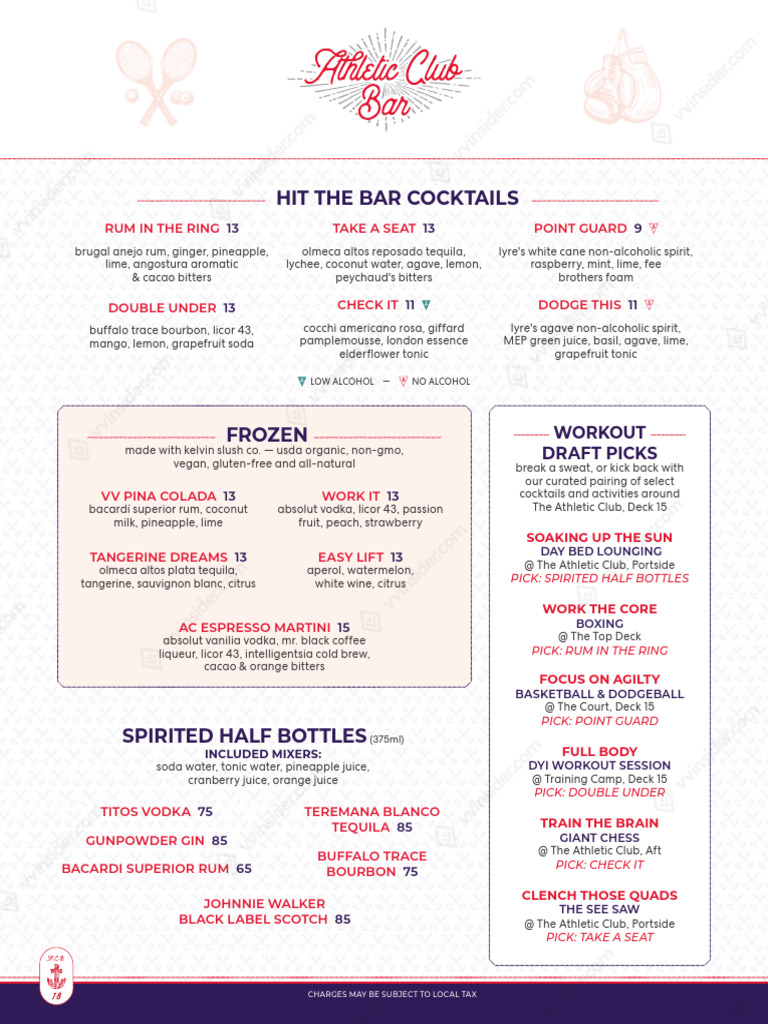 Athletic Club Bar Menu Visit Vvinsider | PDF | Drink | Alcoholic Drinks