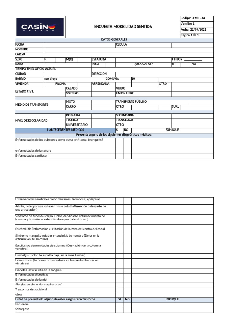 Encuesta de Morbilidad Sentida | PDF | Dolor lumbar | Vacunas