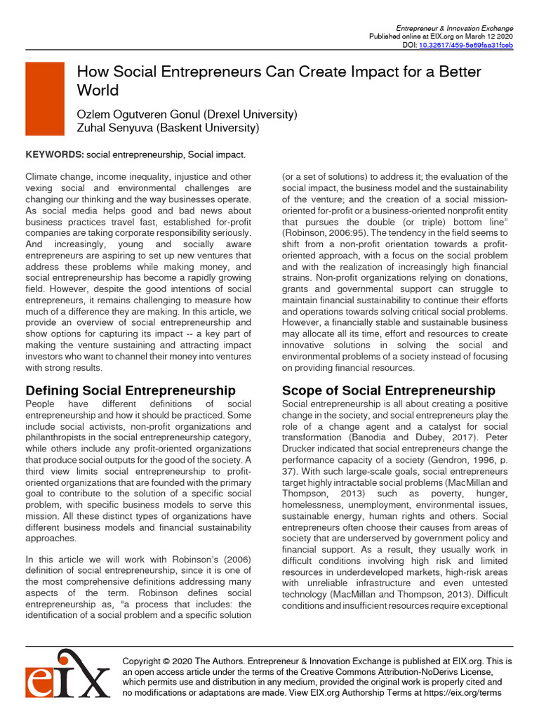 How Social Entrepreneurs Can Create Impa | PDF | Social ...