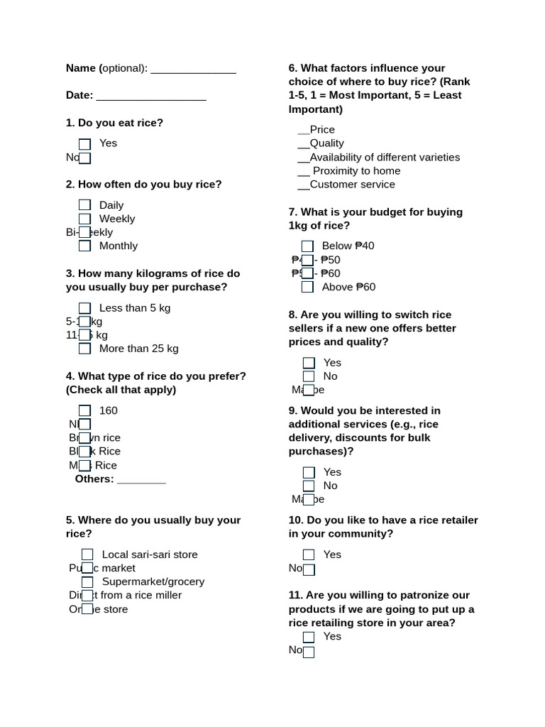 Survey Questionnaire Drafts | PDF
