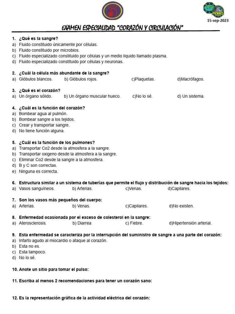 Examen de Corazón y Circulación | PDF