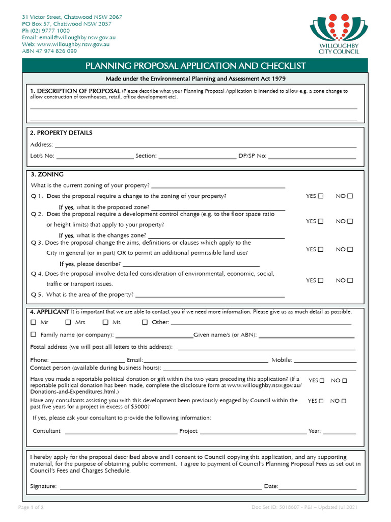 Planning Proposal Application Checklist | PDF | Zoning