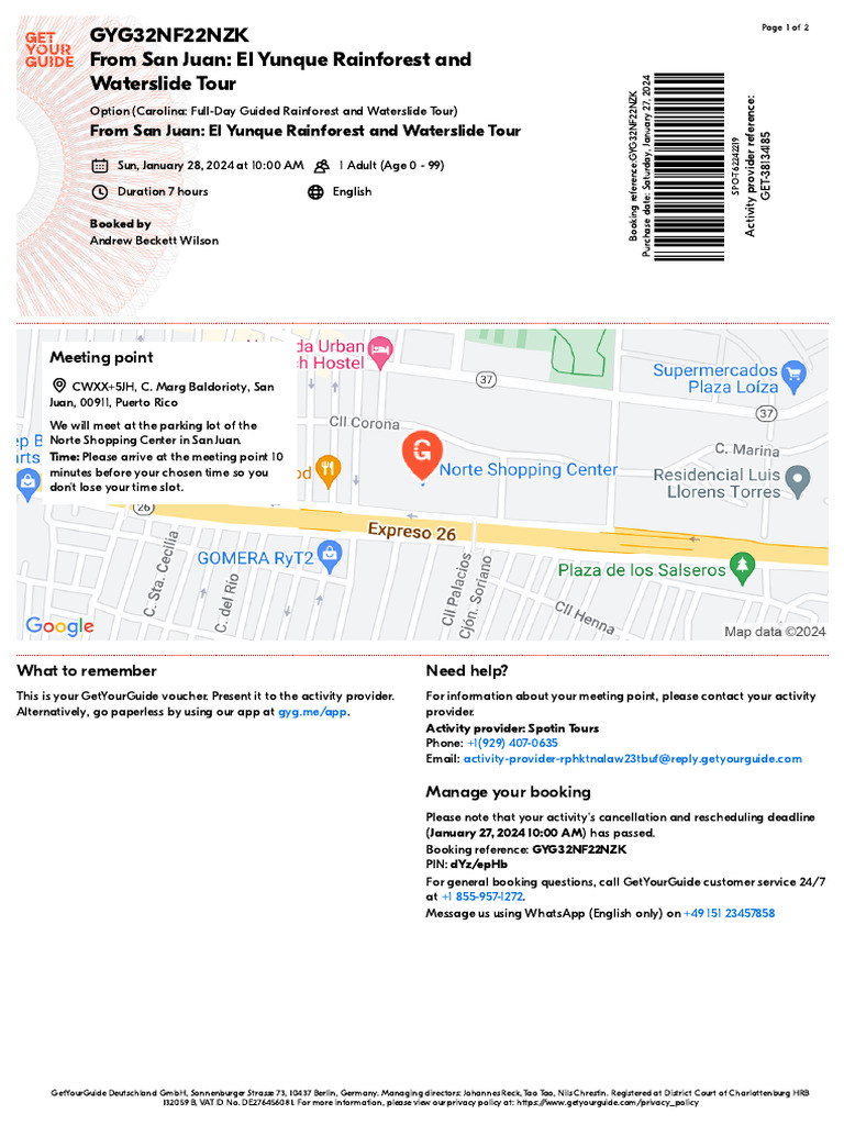 RAINFOREST TOUR TICKET | PDF