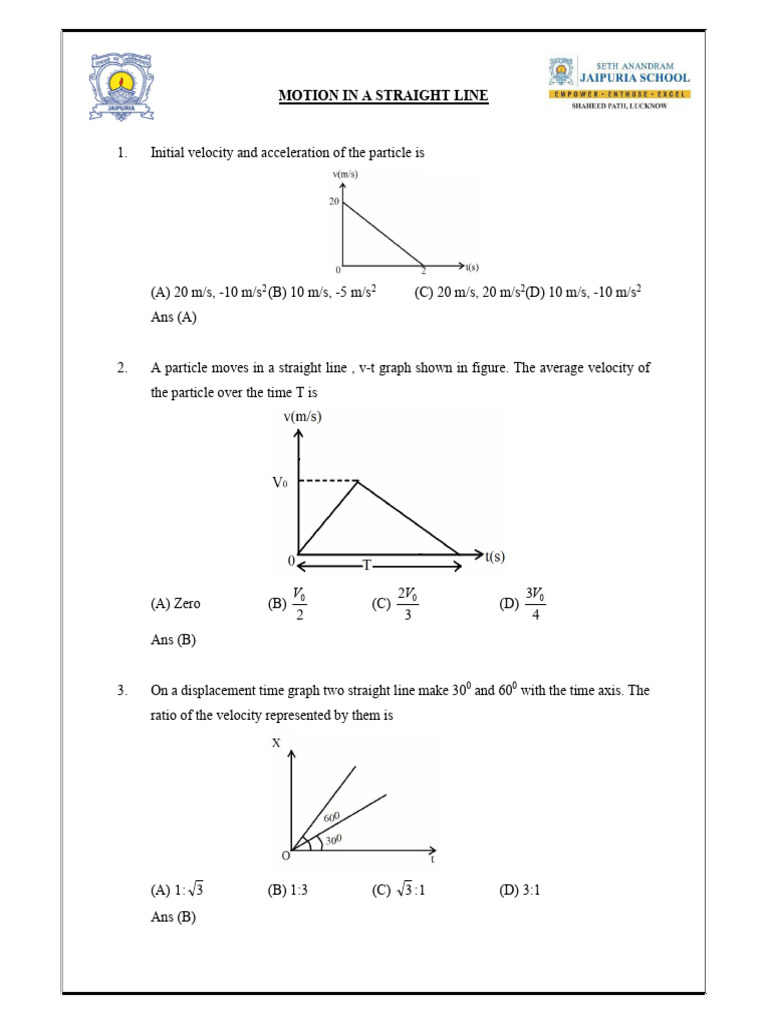 Motion in a Straight Line: Key Concepts | PDF | Acceleration | Velocity