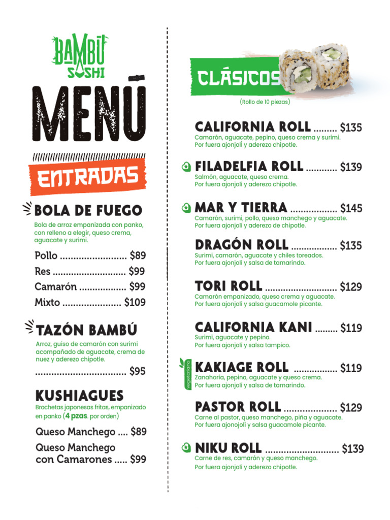 Menú de Sushi Bambú | PDF | Alimentos | Cocina